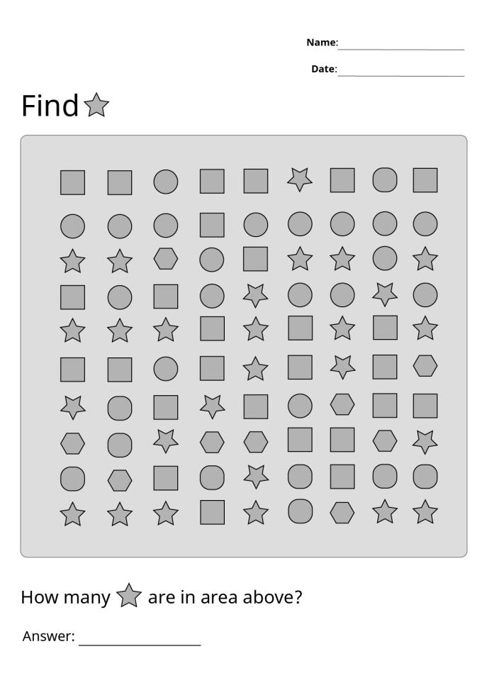 Printable Shape Star Visual Scanning Worksheets