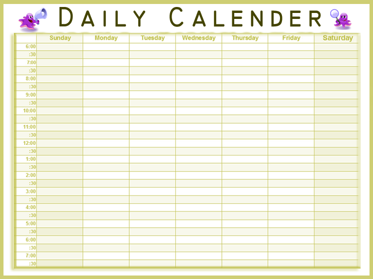 Printable Yellow Daily Calendars