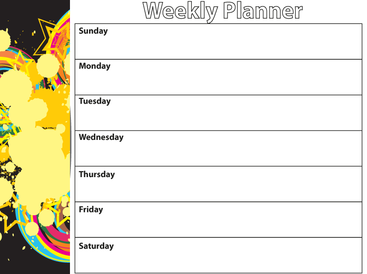 Printable Neon Weekly Calendars