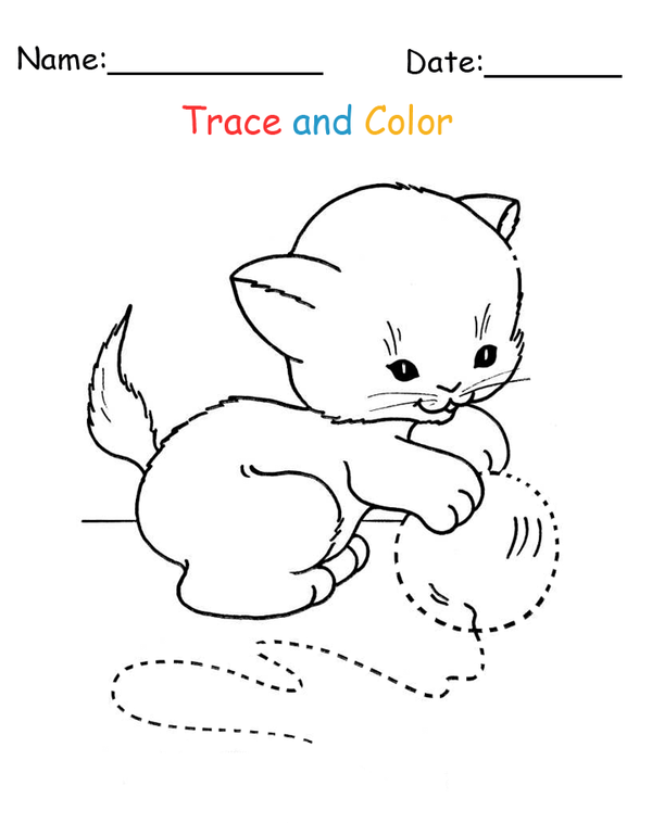 Printable Cat Trace and Color Pages